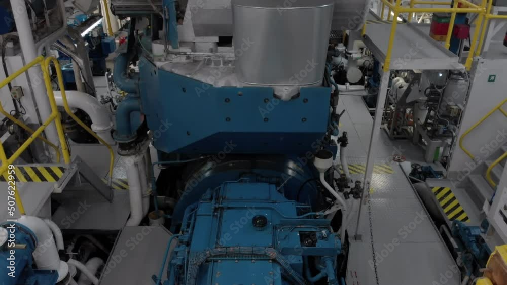 Gear and flywheel of propulsion in engine room of ship Stock ビデオ ...