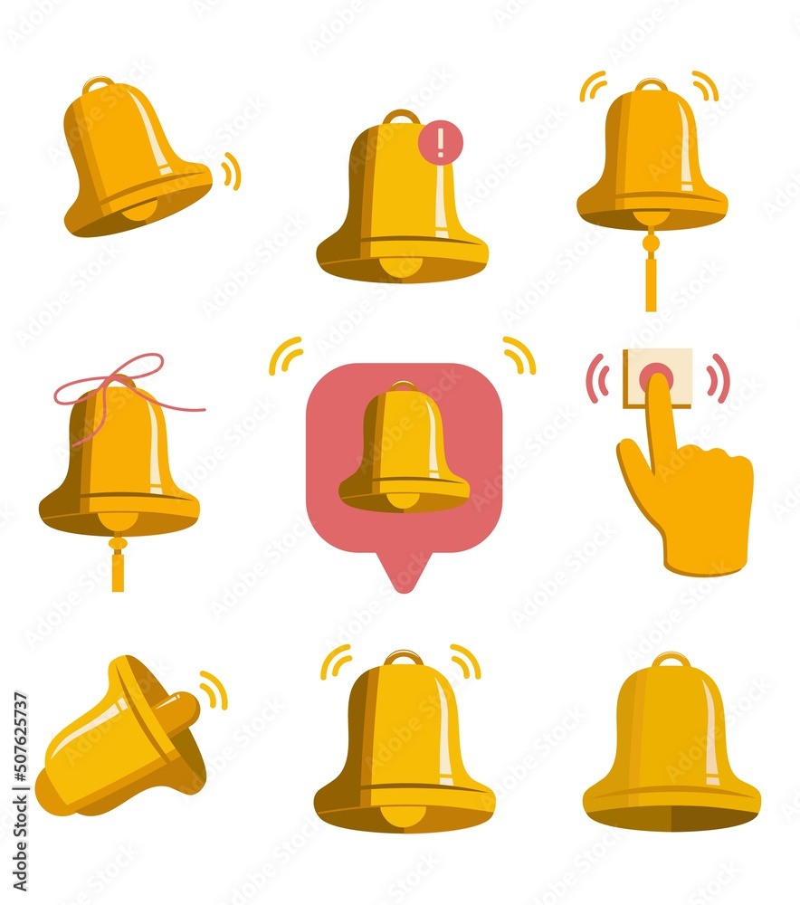 Large set of signal bells. Notification bell icon. Call with new alarm ...