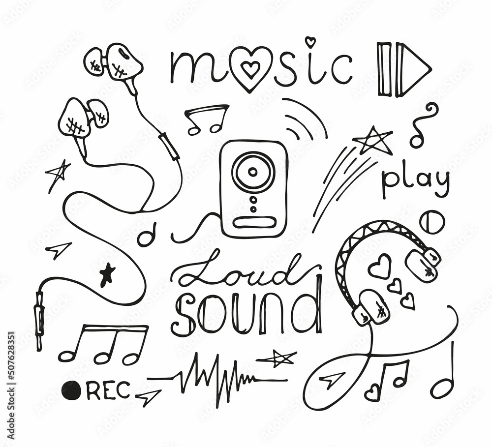 doodle set musical instruments. Vector hand drawn illustration Stock ...