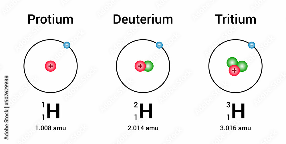 the three isotopes of hydrogen Stock Vector | Adobe Stock