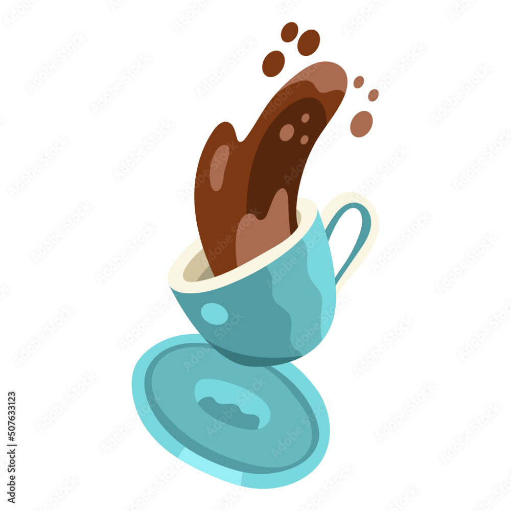 Dynamic vector illustration of a cup of coffee. Latte art splash with ...