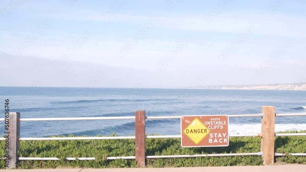 Ocean waves crashing on beach or bluff, La Jolla shore waterfront ...