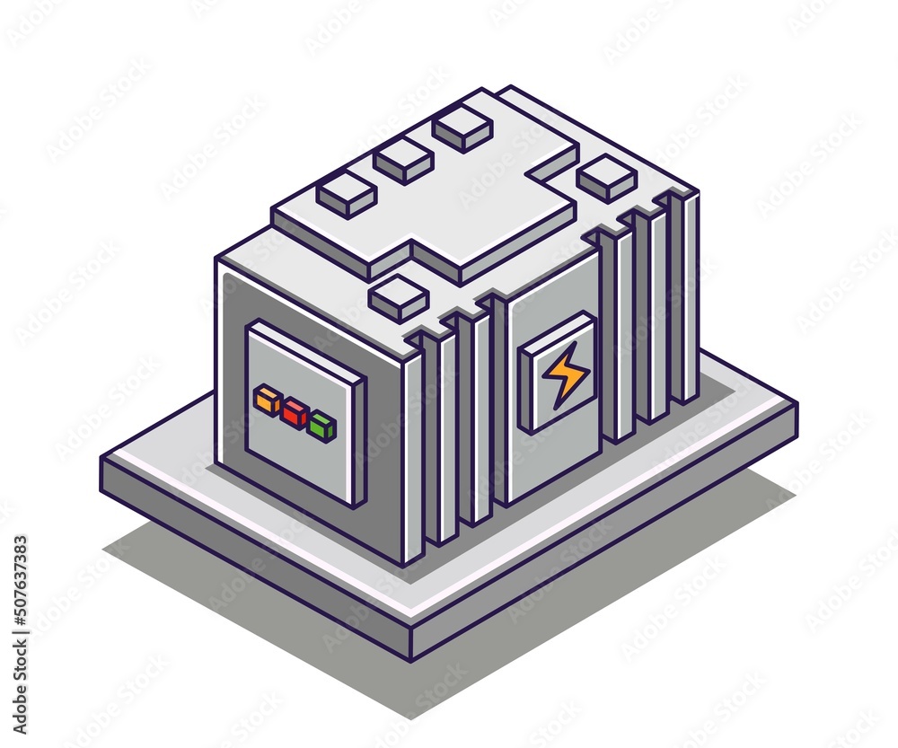 Flat isometric concept illustration. electric energy storage battery ...