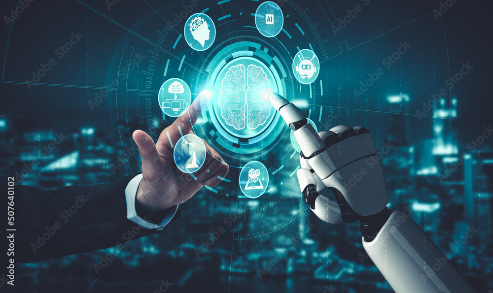 3D rendering artificial intelligence AI research of droid robot and ...