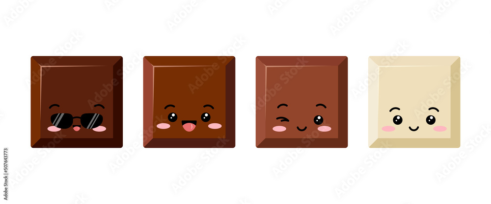 Vecteur Stock Cute square chocolate piece kids emoji character vector ...