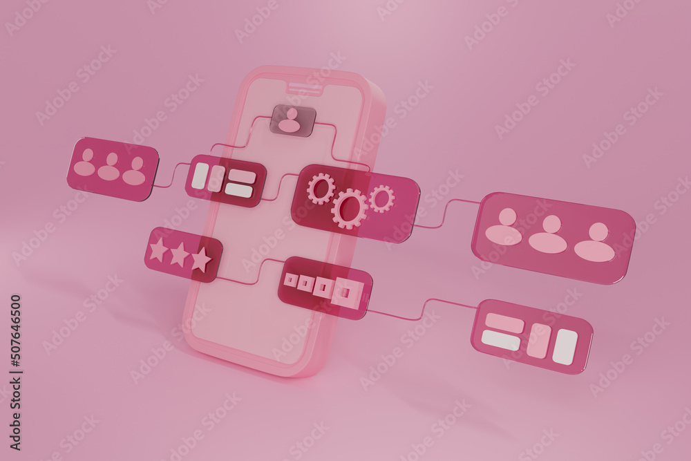 ภาพประกอบสต็อก Designer data process development data prototype interface flow chart smartphone ...