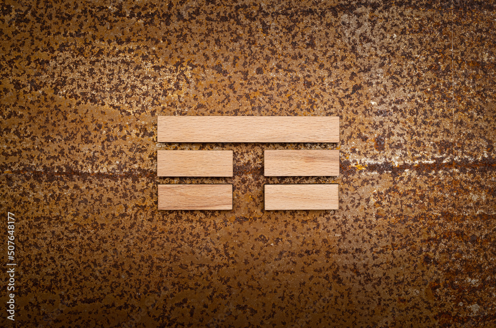 Trigram mountain wood on rusty metal vintage i ging human design ...