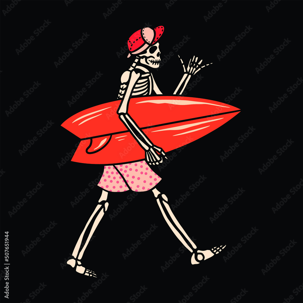 surfing skeleton vector design Stock Vector | Adobe Stock