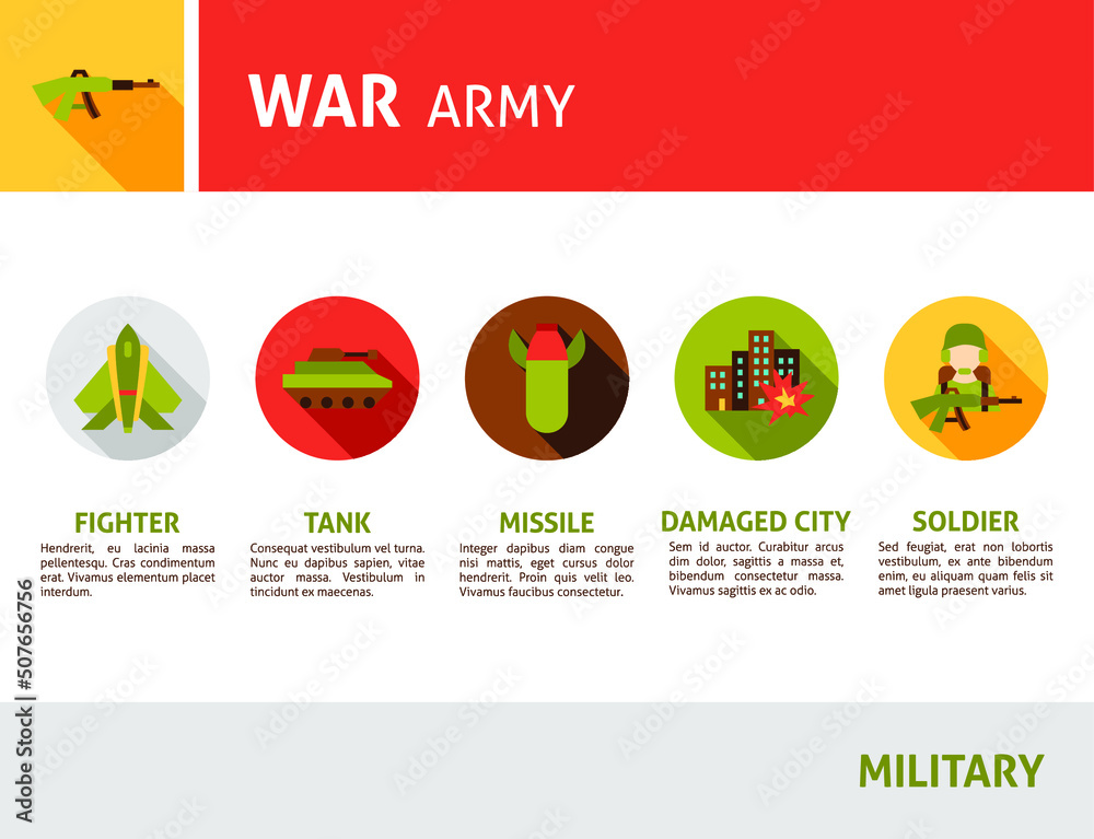 War Army Infographic. Vector Illustration of Military Symbols. Stock ...