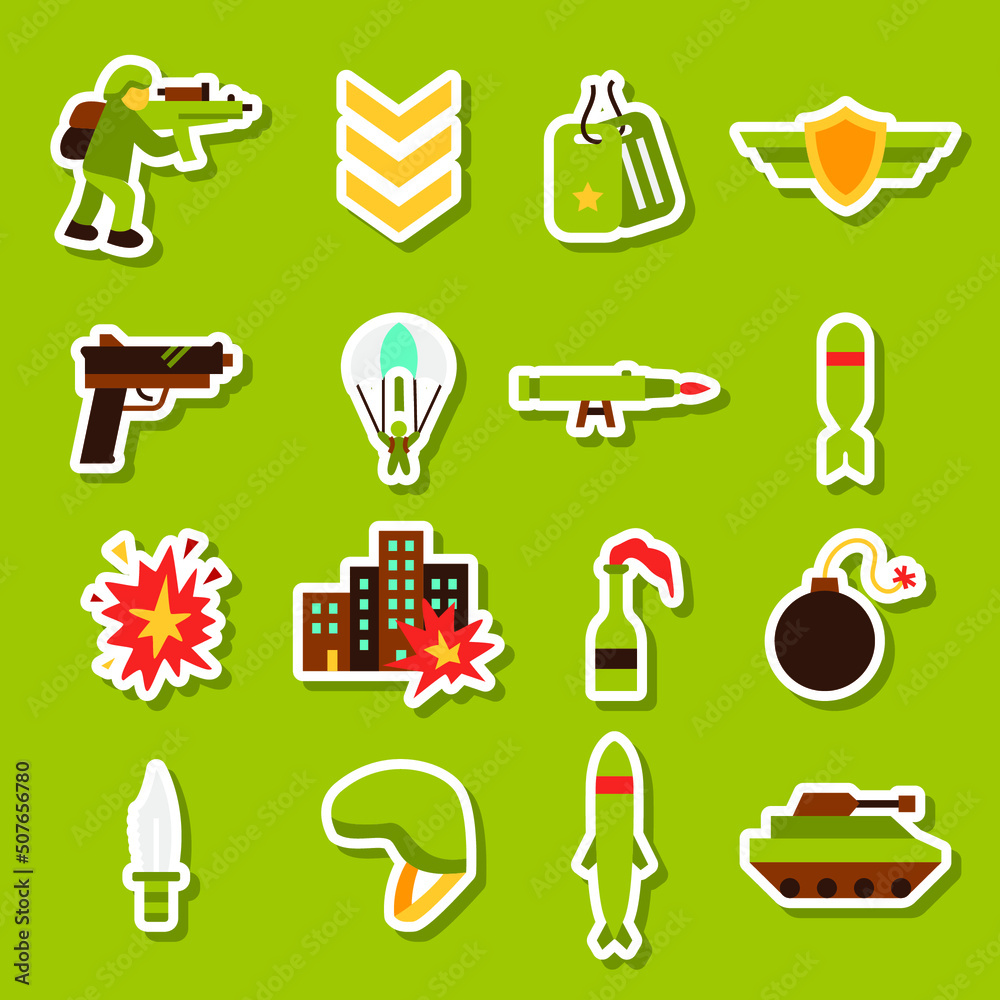 War Army Stickers. Vector Illustration of Military Symbols. Stock ...