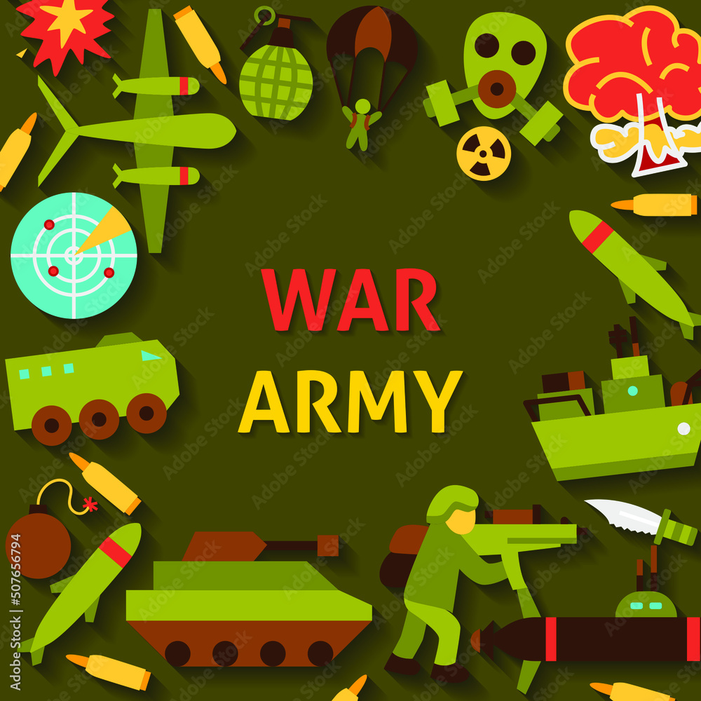 War Army Template Poster. Vector Illustration of Military Symbols ...