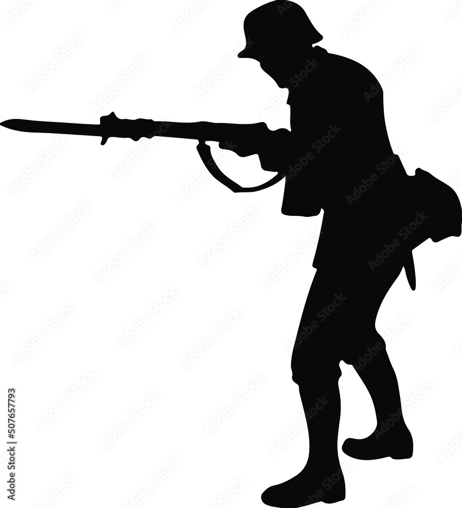 Plakat Black and white vector silhouette of a German soldier. World War ...
