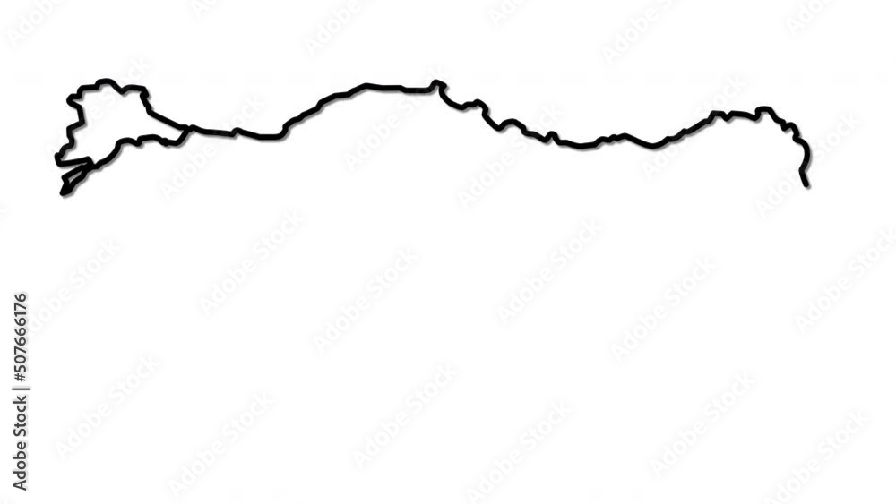 Turkey map, country territory outline self drawing animation. Line art ...