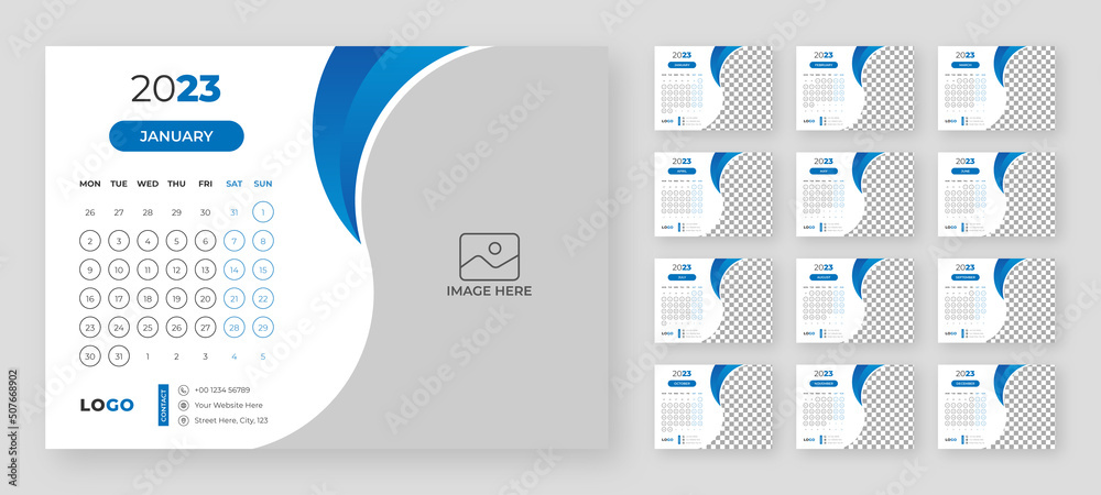 Desktop Monthly Photo Calendar 2023. Simple monthly horizontal photo ...