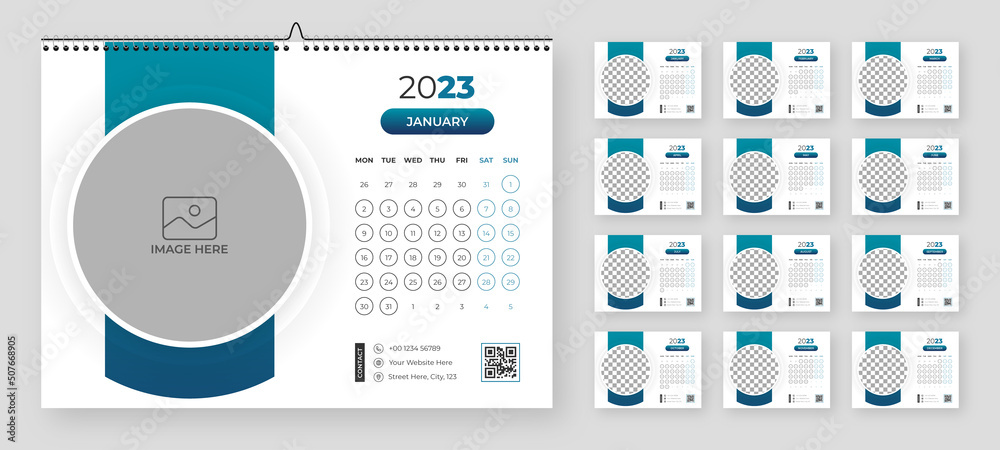 Desktop Monthly Photo Calendar 2023. Simple monthly horizontal photo ...