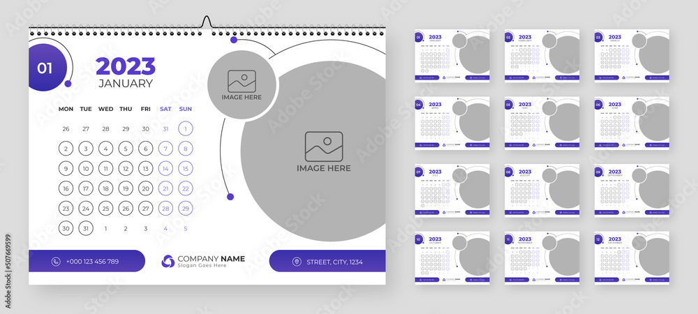 Calendar 2023 week start Monday corporate design template vector. Stock ...