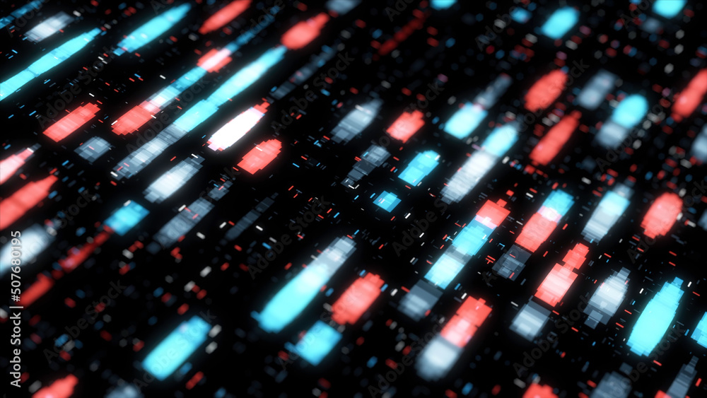 Multicolored abstract animation of moving neon spots and particles on ...