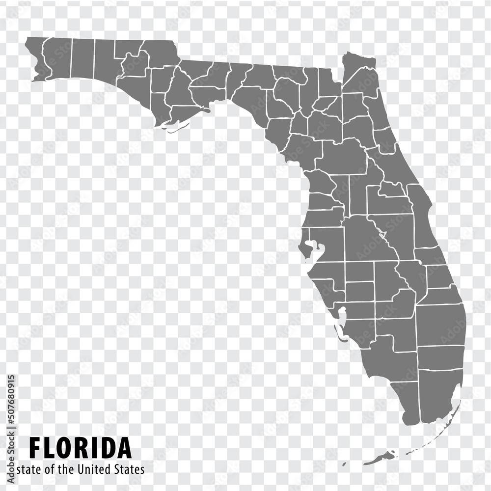 State of Florida map on transparent background. Blank map of Florida ...