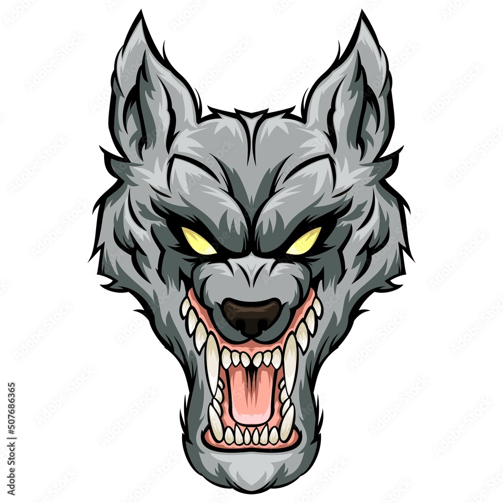 angry wolf head show his sharp teeth Stock Vector | Adobe Stock