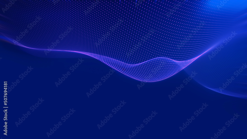 Data wave in the metaverse. Particles wave background with blue led ...