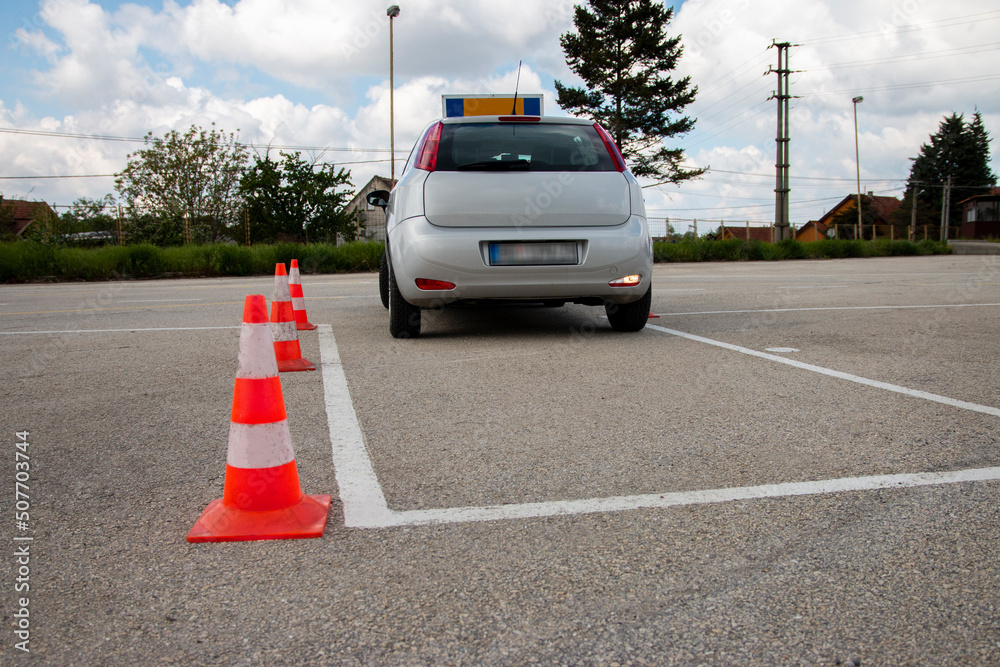 Driving school or test. Training parking. How to drive and park car ...