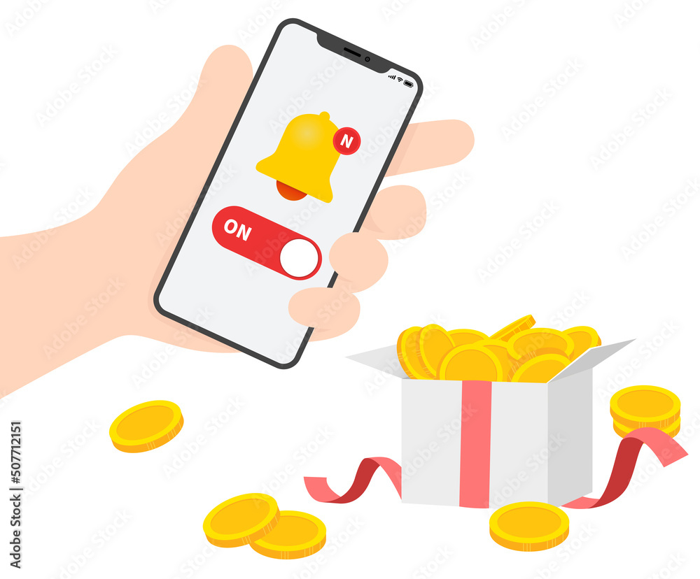 open event alarm receiving mobile apps illustration set. gift, gift box ...