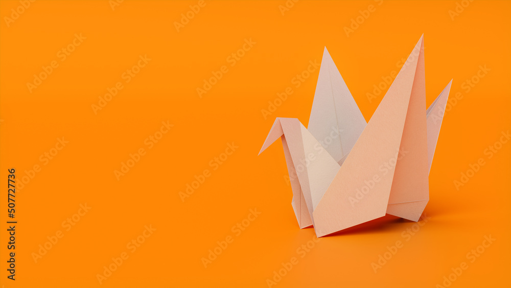 Orange Background with Origami Bird. Stock Illustration | Adobe Stock