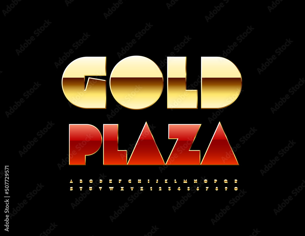 Vector premium template Gold Plaza. Decorative elite Font. Set of ...