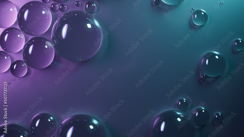Teal and Violet Background with Water Drops on Surface. Contemporary ...