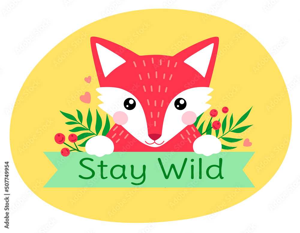 Cute Red Fox Vector illustration. Flat cartoon animal and the ...