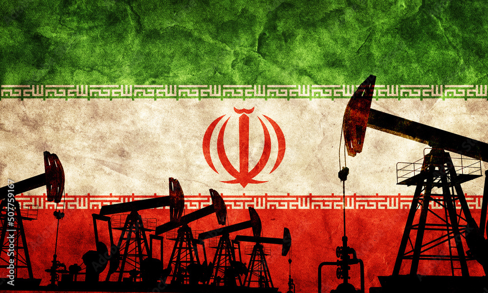 Oil pump jack on flag of Iran. Iranian petroleum Stock Illustration ...