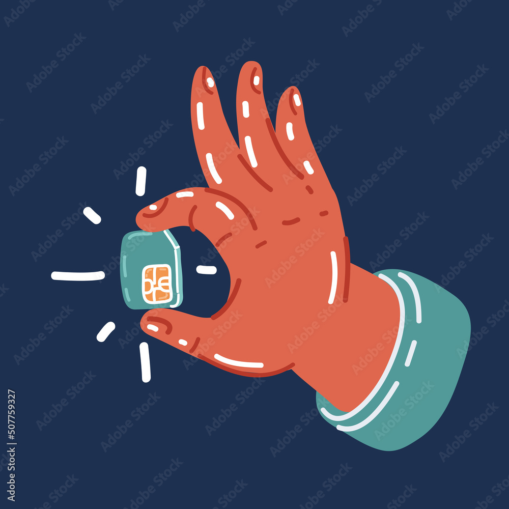Cartoon vector illustration of Human holding sim card in hand. Mobile ...