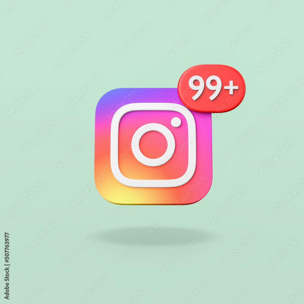 Instagram Logo with 99 Notification on Green Background Stock ...