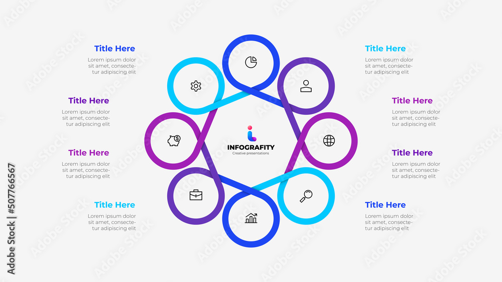 Infographic cyclic diagram with 8 elements. Concept of eight steps or ...