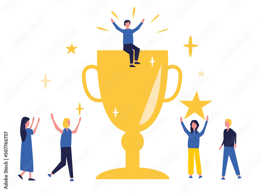 Success team concept illustration, small people celebrate success ...