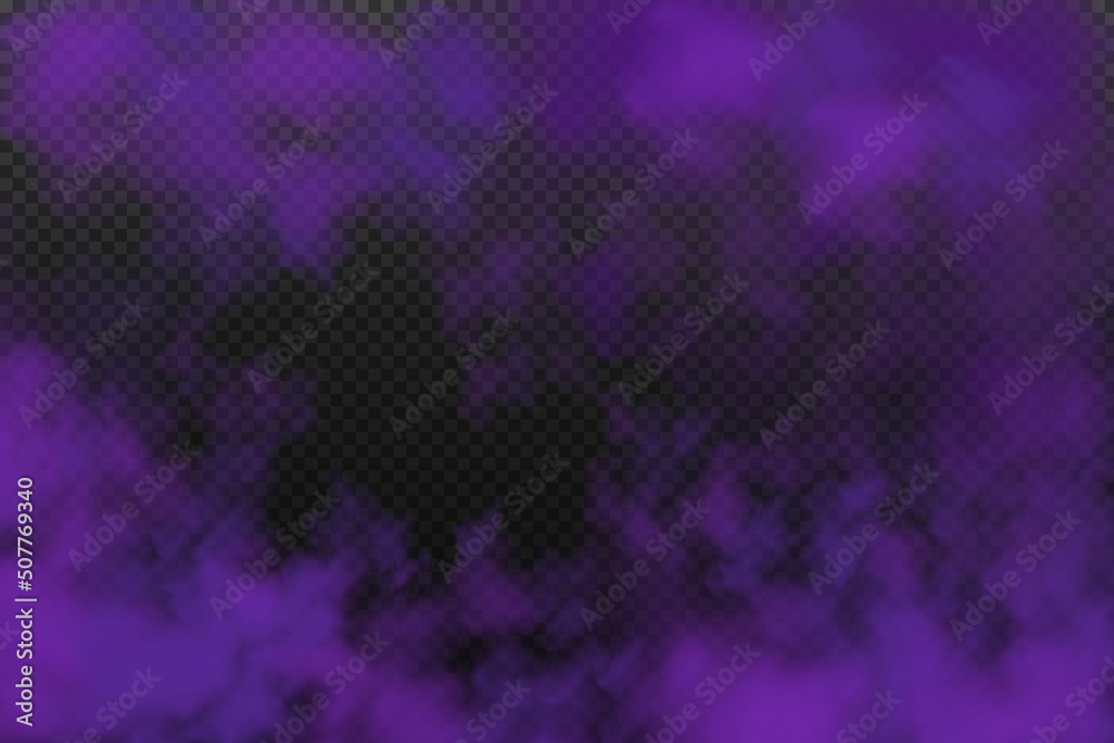 Realistic scary mystical fog in night Halloween. Purple poisonous gas ...