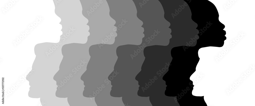 Racial equality anti-racism concept background. Profile head silhouette ...