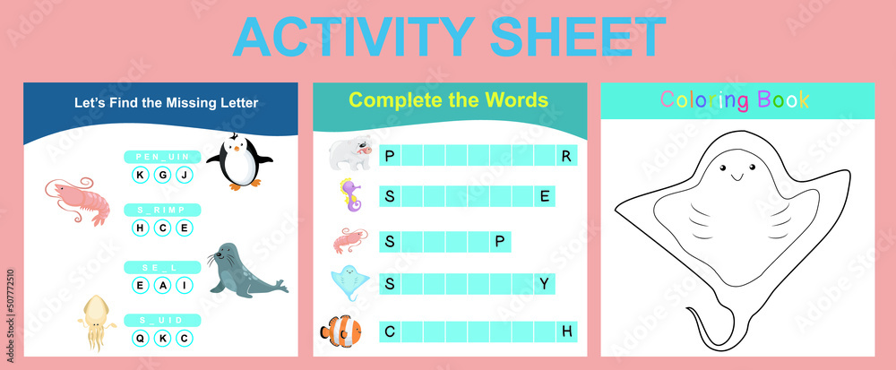 Activity sheet for children. Educational printable worksheet. Sea ...