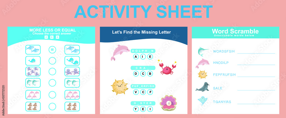 Activity sheet for children. Educational printable worksheet. Sea ...