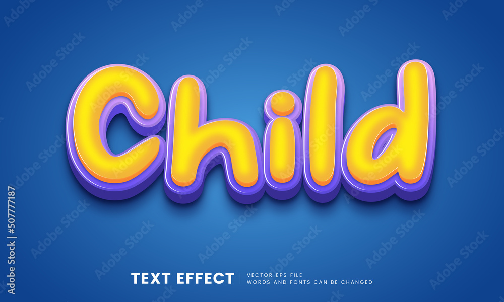 Editable 3d child text effect. Fancy cartoon text effect perfect for ...