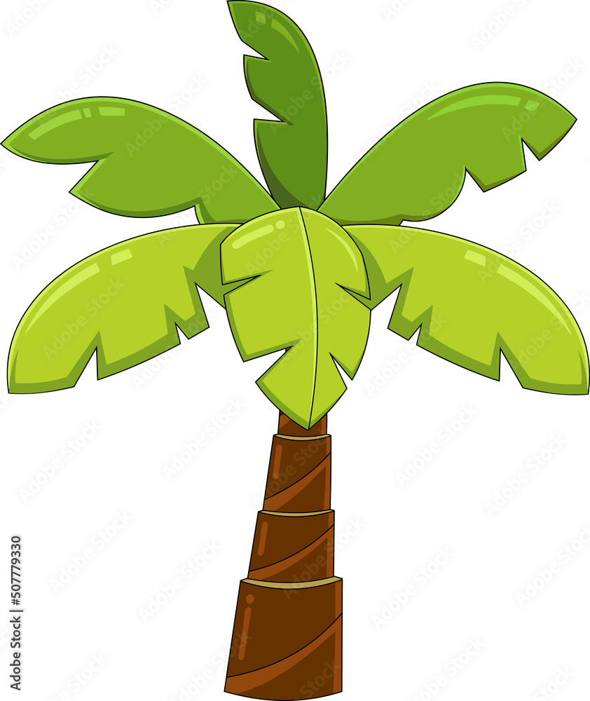Cartoon Tropical Palm Tree With Crown Of Green Leaves. Vector Hand ...