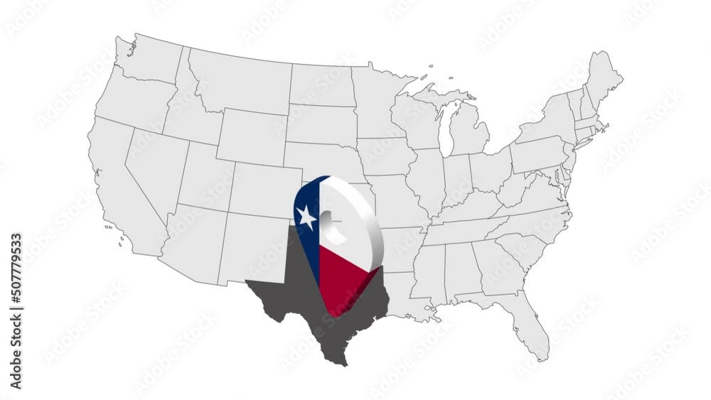 Location State of Texas on map USA. 3d State Texas flag map marker ...