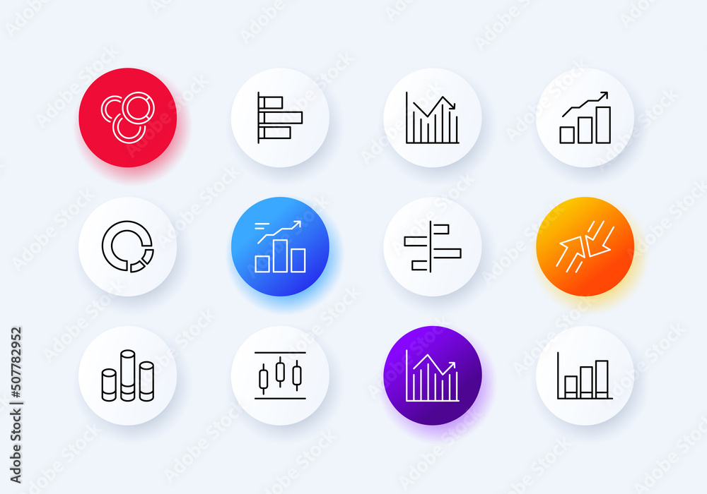 Diagrams set icon. Pie chart, bar chart, statistics, growth, decline, decrease, increase, arrow ...