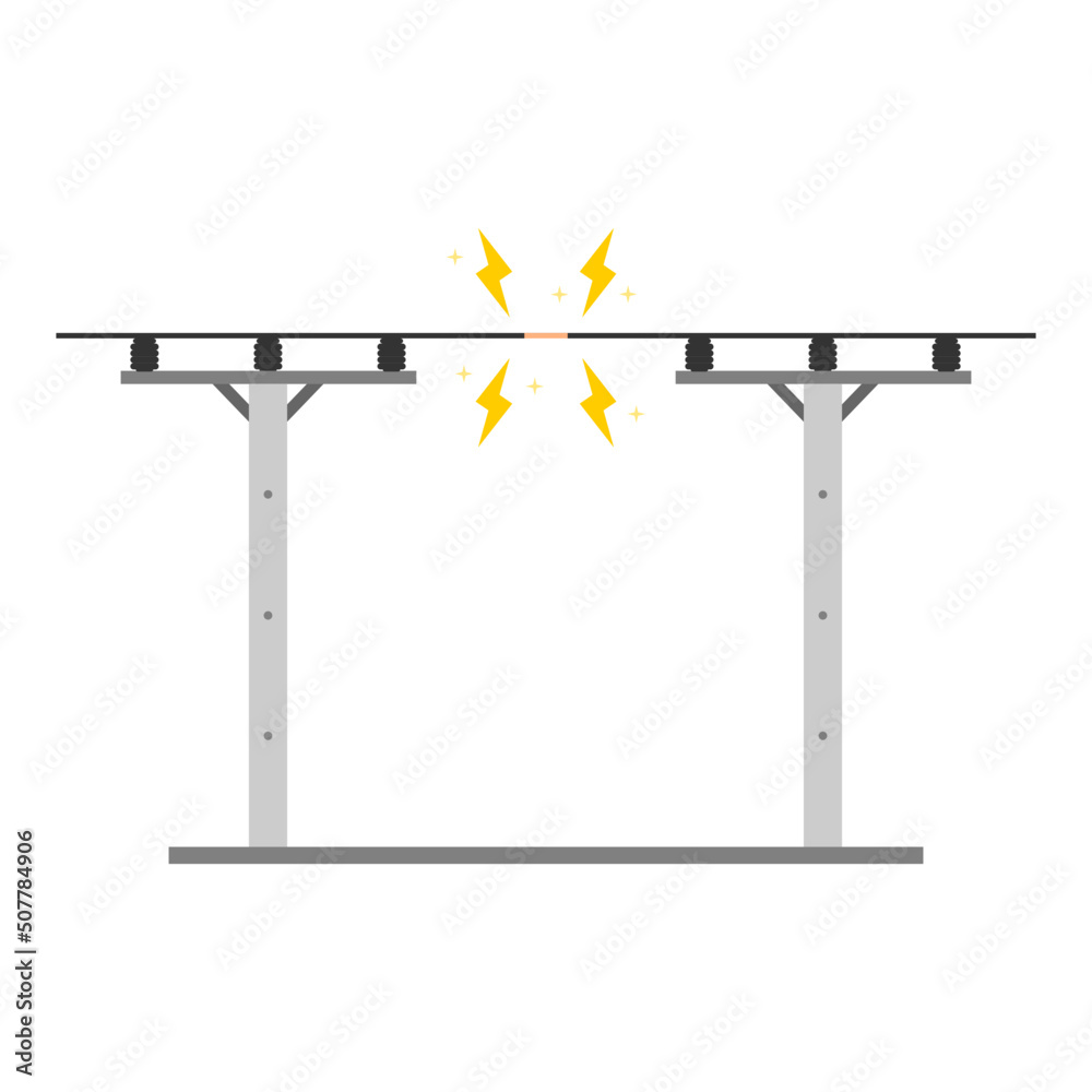 Broken electric wire of high voltage pole is damaged and short circuit ...