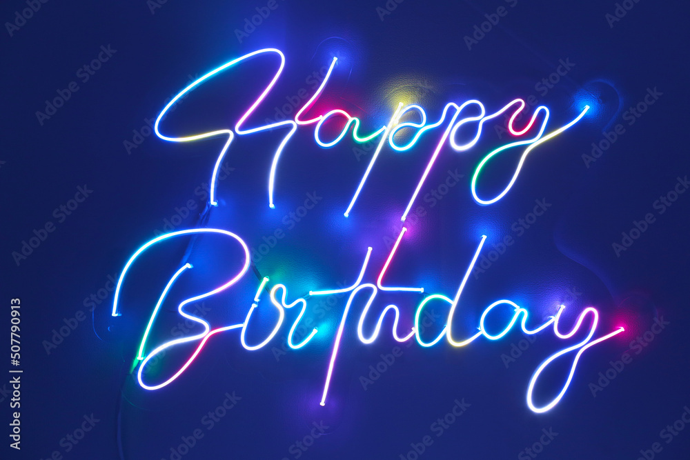Colorful neon happy birthday. Trendy style. Happy Birthday background ...
