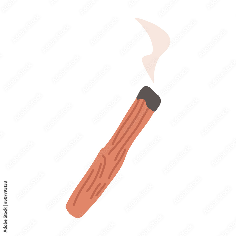 Burning Palo santo stick, flat vector illustration isolated on white ...