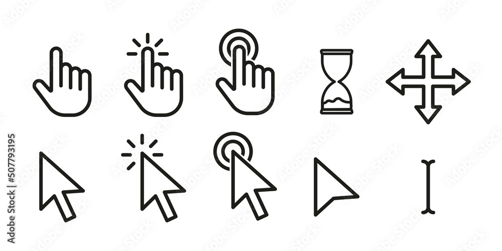 Click set icon. Index finger, brush, tapping, sliding, scrolling ...