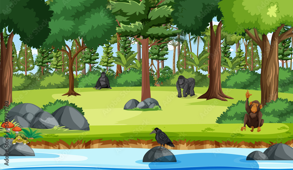 Photo & Art Print Forest environment background with wild animals ...