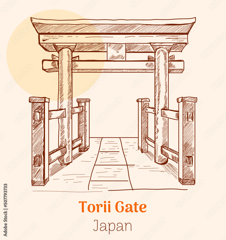 Torii gate japan hand drawing vector illustration Stock Vector | Adobe ...