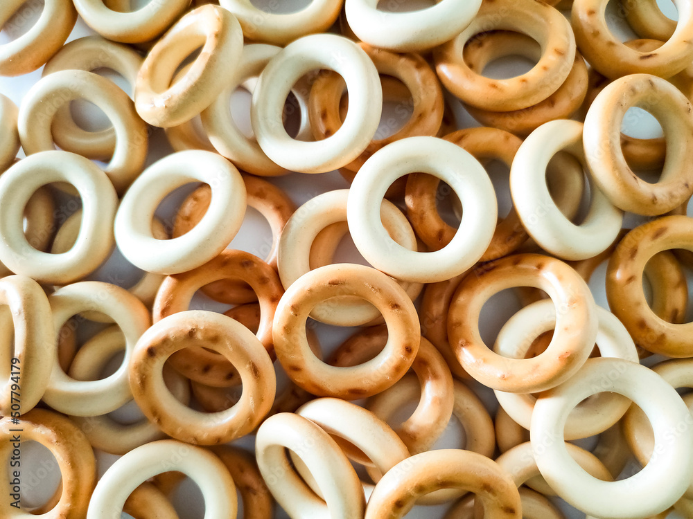 Sushki background. Russian or Ukrainian dried biscuits -traditional ...